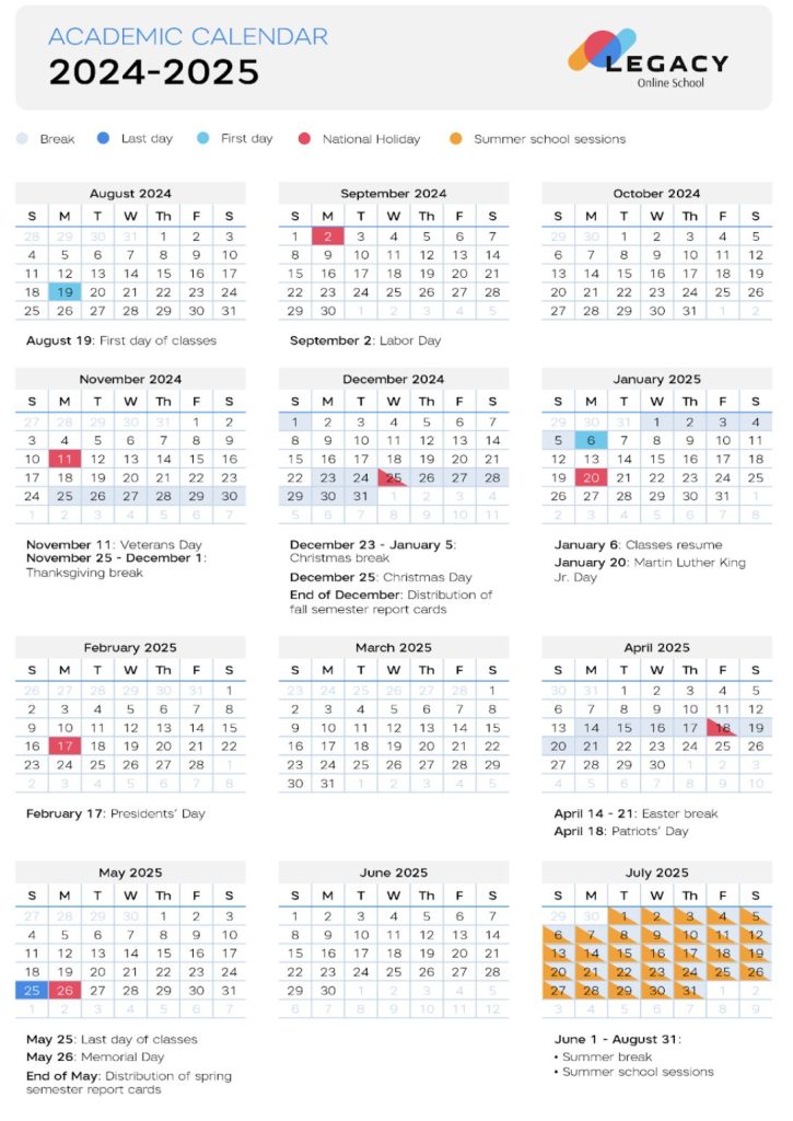 K12 Calendar - Legacy Online School